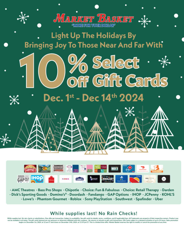 Holiday Promo 10% Off Select Gift Cards 2024 - Market Basket