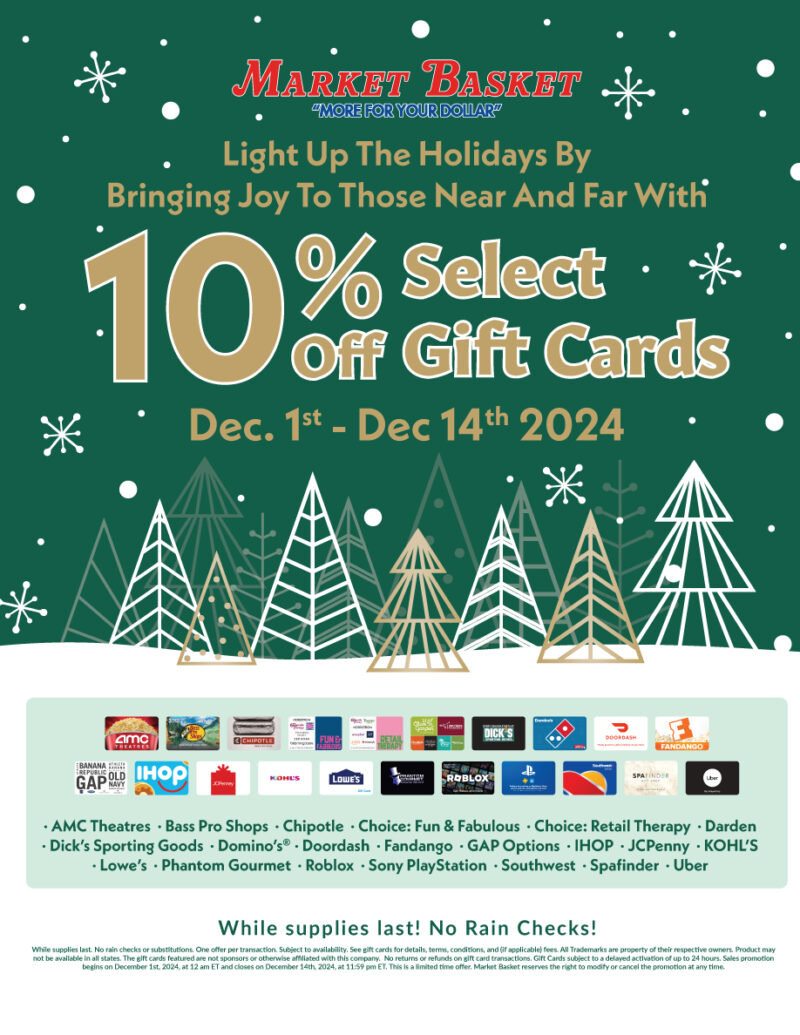 Holiday Promo 10% Off Select Gift Cards 2024 - Market Basket